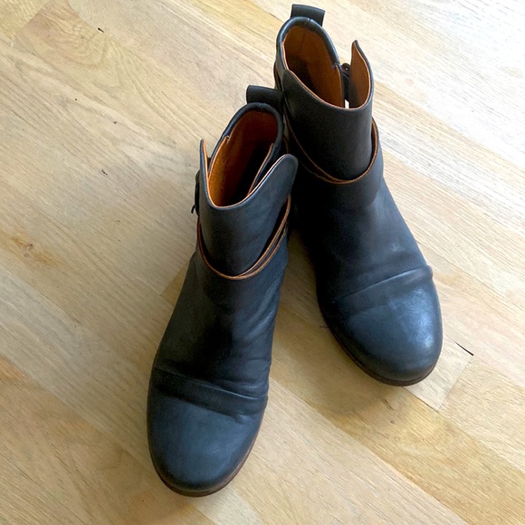 p. Mongo | Shoes | Navy Boots With Flat Heels And Side Buckle ...